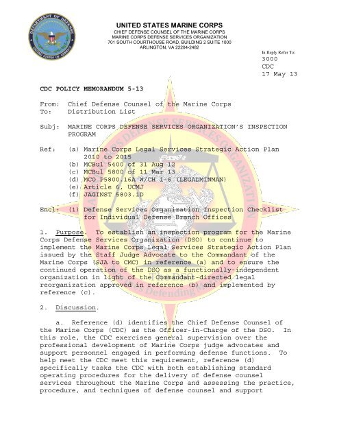 CDC Policy Memo 5-13 - Headquarters Marine Corps