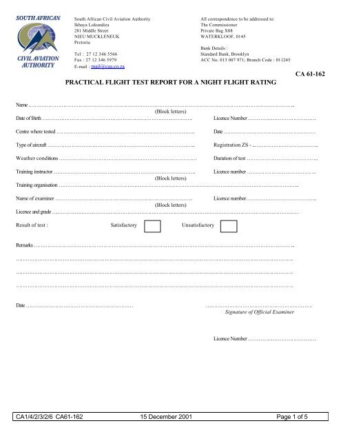 CA 61-162 PRACTICAL FLIGHT TEST REPORT FOR A NIGHT ...