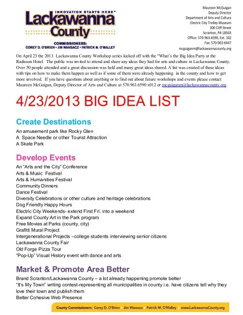 4/23/2013 BIG IDEA LIST - Lackawanna County