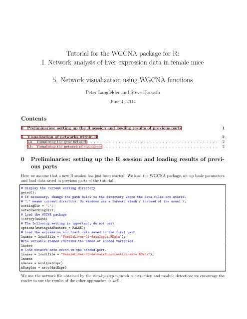 Tutorial for the WGCNA package for R: I. Network analysis of liver ...