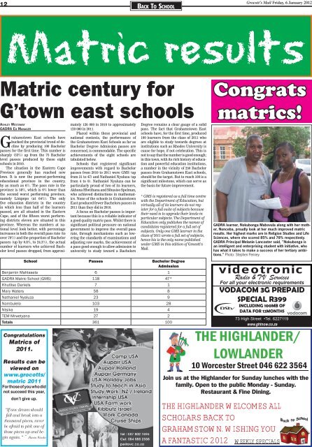 to download the 2011 matric results (PDF file) - Grocott's Mail