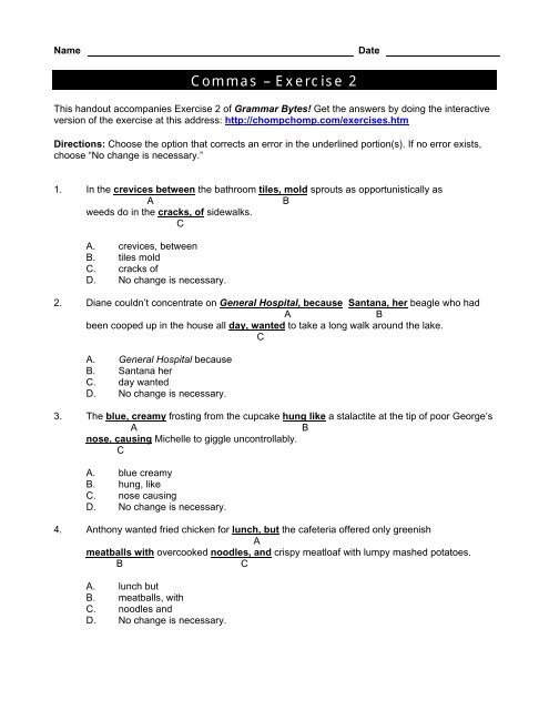 Commas â Exercise 2 - McGavockEnglish1