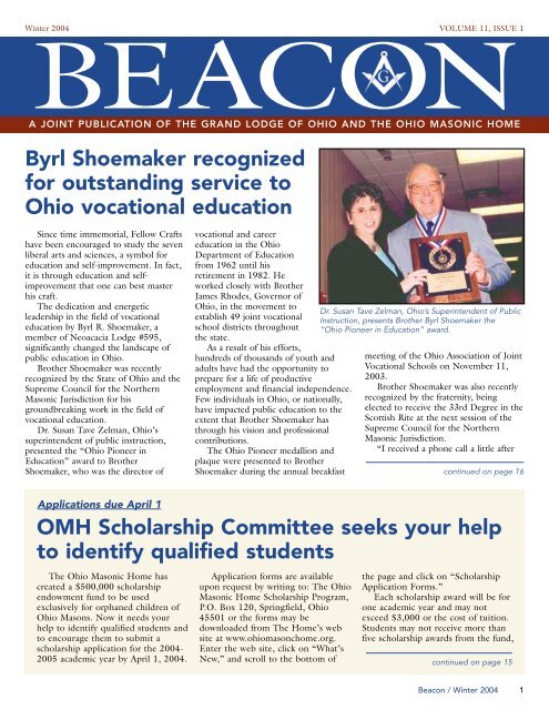 Byrl Shoemaker recognized for outstanding ... - Grand Lodge of Ohio
