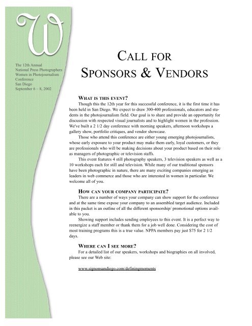 CALL FOR SPONSORS & VENDORS