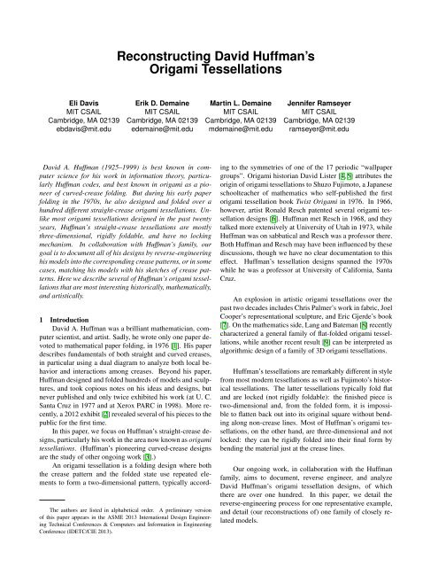 Reconstructing David Huffman's Origami Tessellations - Erik Demaine