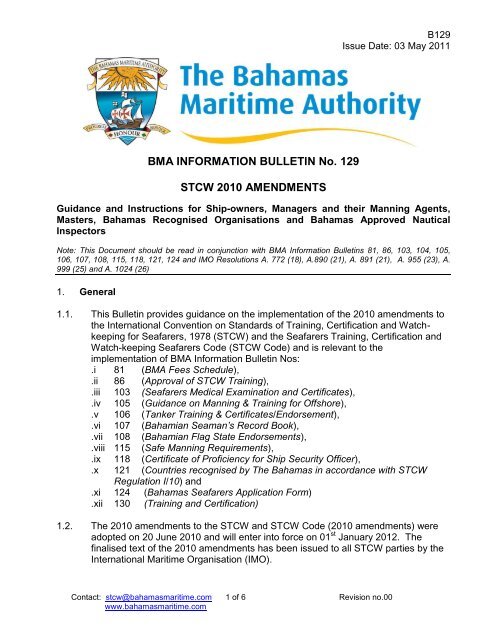 STCW 2010 Amendments - The Bahamas Maritime Authority
