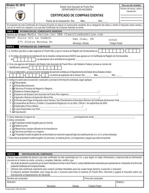 CERTIFICADO DE COMPRAS EXENTAS