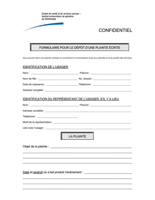 formulaire de plainte - Csss-iugs.ca