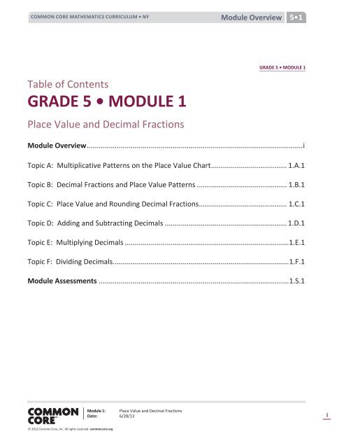 GRADE 5 â ¢ MODULE 1 - Common Core