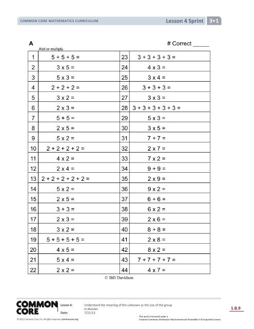 Lesson 4 Sprint 3â ¢1 - Common Core