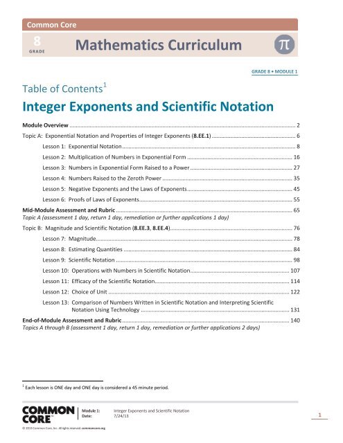 Grade 8 Module 1 - Common Core