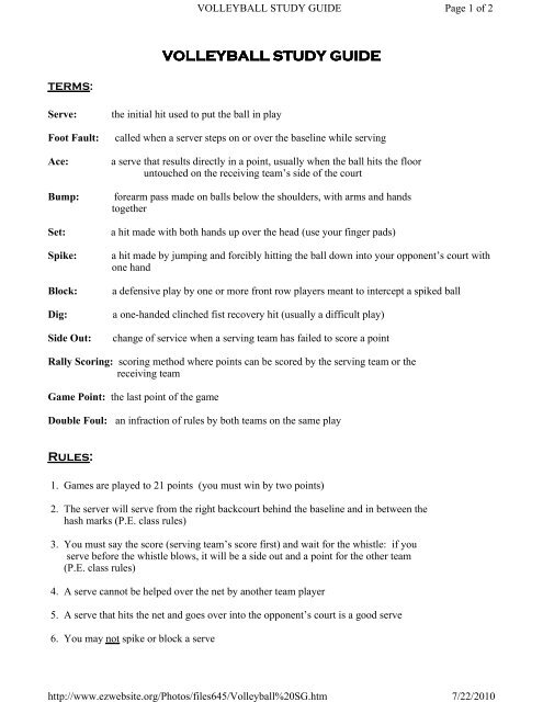 VOLLEYBALL STUDY GUIDE