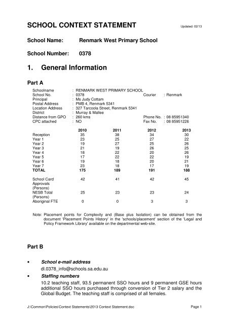 Context Statement - Renmark West Primary School