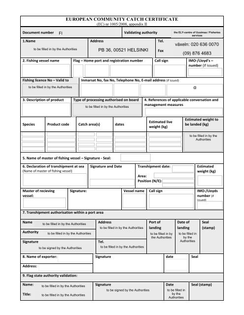 EUROPEAN COMMUNITY CATCH CERTIFICATE - Pollmann