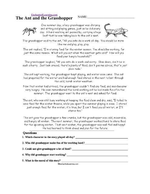 The Ant and the Grasshopper NAME - Enchanted Learning