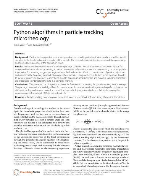 Python algorithms in particle tracking microrheology - Chemistry ...