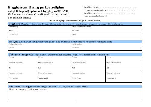 Kontrollplan för rivning av byggnad - Sollentuna kommun