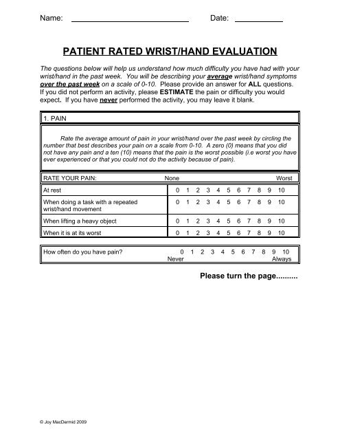 patient rated wrist/hand evaluation