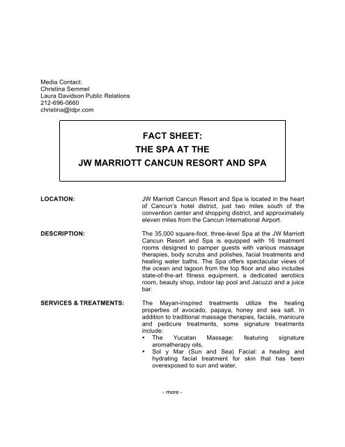 Spa Fact Sheet - Paradise By Marriott