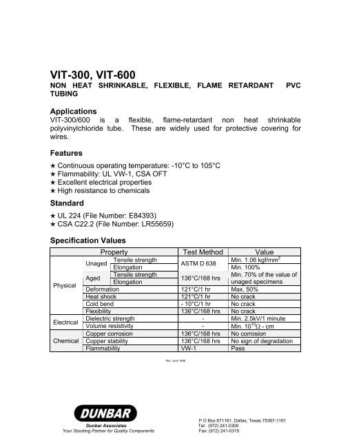VIT-300 VIT-600 DAI JUNE 1998 â POB - Dunbar Associates