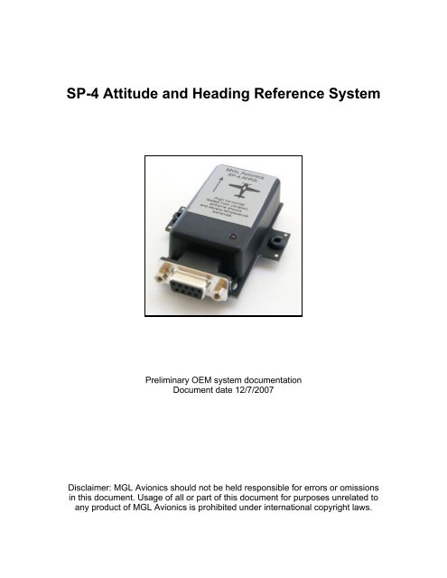 SP-4 Attitude and Heading Reference System - MGL Avionics