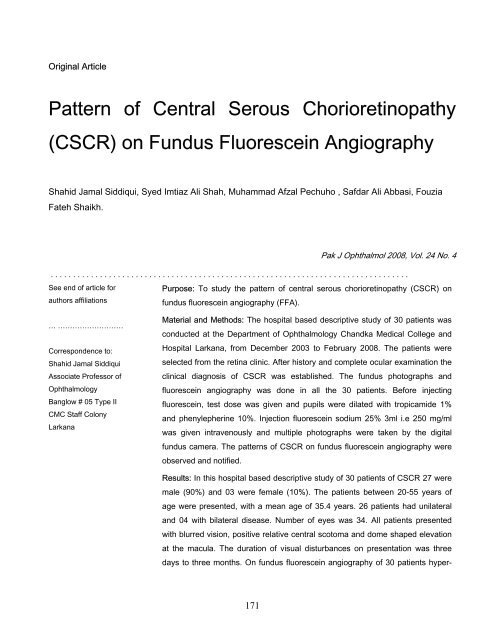 Fundus Fluorescein Angiography Central Serous Retinopathy
