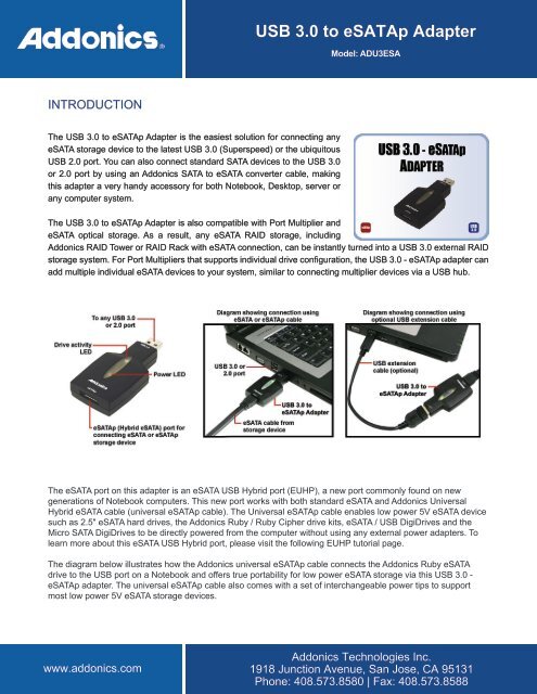 USB 3.0 to eSATAp Adapter - Addonics