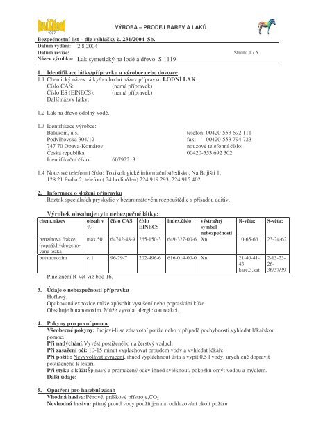 Bezpečnostní list - Drostra.cz