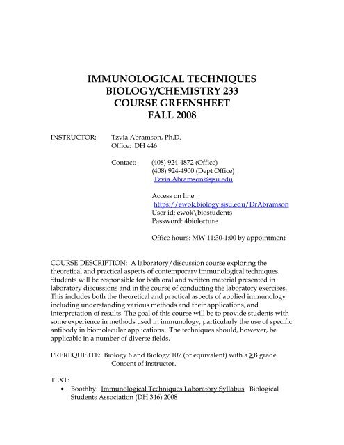 Biol 233, IMMUNOLOGICAL TECHNIQUES (pdf) - Biological Sciences