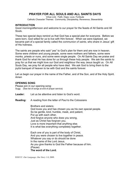 prayer for all souls and all saints days - Our Language, Our Story