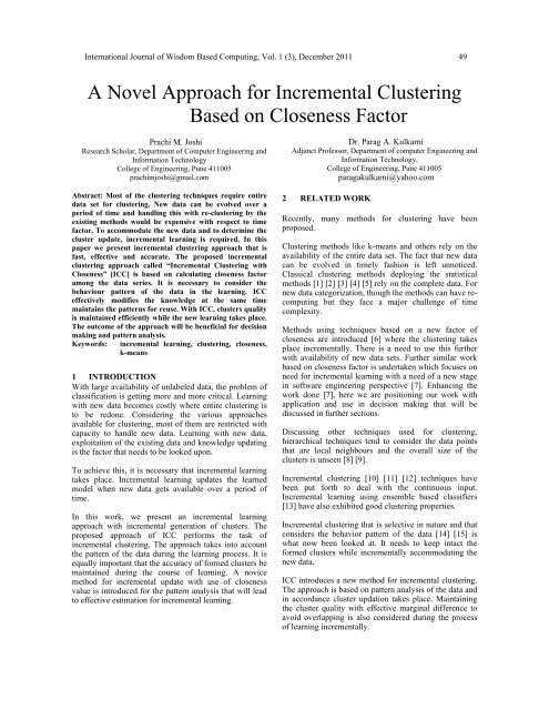A Novel Approach For Incremental Clustering Based On Closeness 