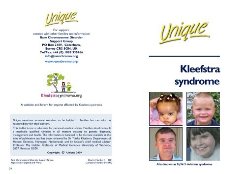 Kleefstra syndrome - Unique - The Rare Chromosome Disorder ...
