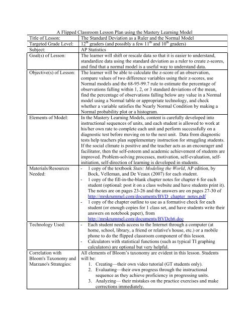 A Flipped Classroom Lesson Plan Using The Mastery Learning 