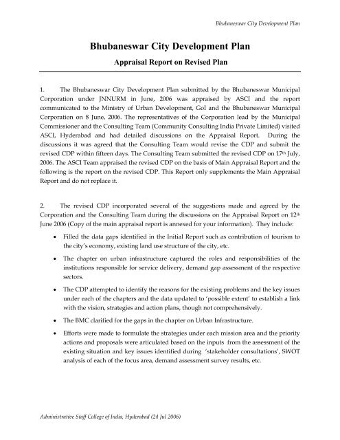 Bhubaneswar City Development Plan - JnNURM