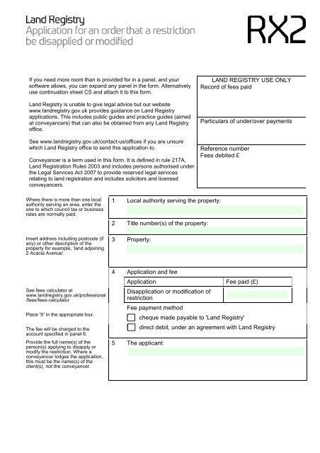 Form RX2 - Land Registry