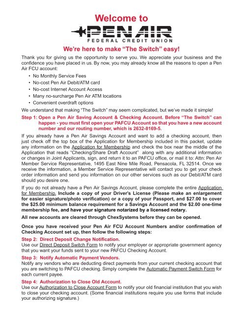 Switch Kit - Pen Air Federal Credit Union