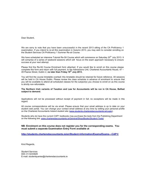 CAP1 2013 Summer Re-sit Letter and Timetable - Student