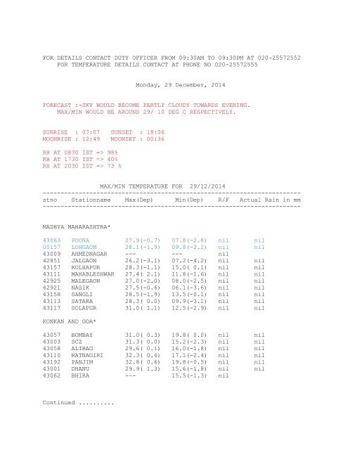 Maharashtra Weather Data - (IMD), Pune Maharashtra Weather Data - (IMD), Pune