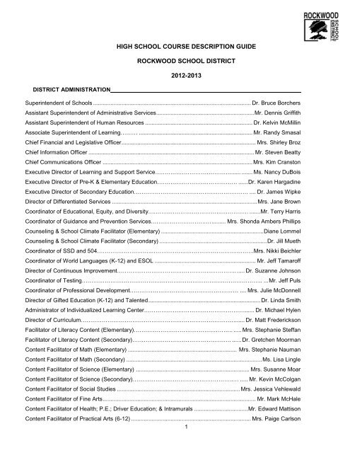 HIGH SCHOOL COURSE DESCRIPTION GUIDE ROCKWOOD ...