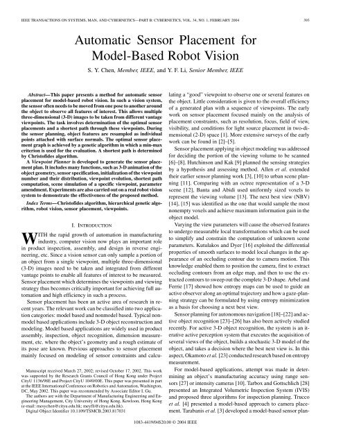 Automatic Sensor Placement for Model-Based Robot ... - IEEE Xplore
