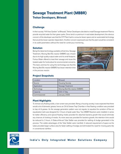 Sewage Treatment Plant (Mbbr) - Fontus Water