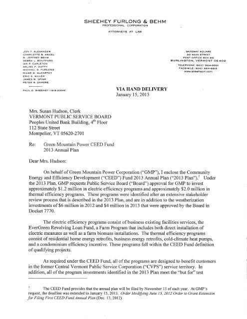 Cover Letter - Vermont Public Service Board