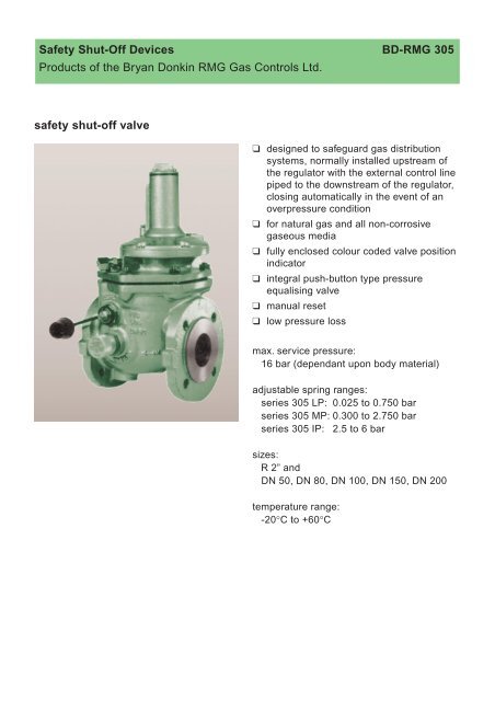 Safety Shut-Off Devices BD-RMG 305 Products of the Bryan Donkin ...