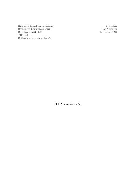 Protocole d'Information de Routage (RIP) - RFC