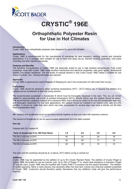 Crystic 196E Resin - English - Scott Bader