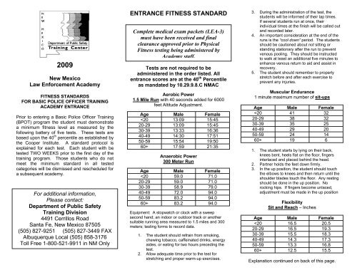 entrance fitness standard - NMDPS Law Enforcement Academy