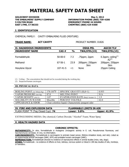 Act Cavity - Embalming Supply Company