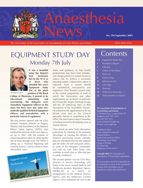 Anaesthesia News and on the AAGBI