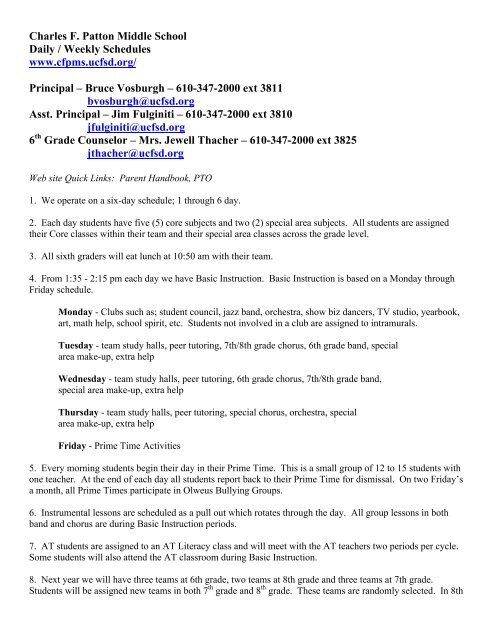 Charles F. Patton Middle School Daily / Weekly Schedules www ...