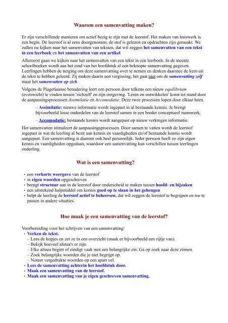 Waarom een samenvatting maken? Wat is een samenvatting? Hoe ... Waarom een samenvatting maken? Wat is een samenvatting? Hoe ...